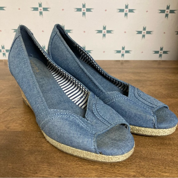 Sonoma | Shoes | Sonoma Light Blue Peep Toe Wedges 75 | Poshmark
